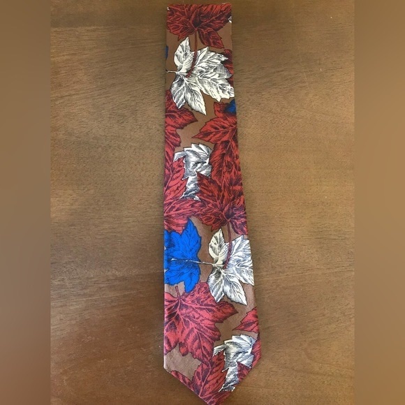 Accessories | Mens Floral Leaf Pattern Tie In Brown Red Blue And Silver ...